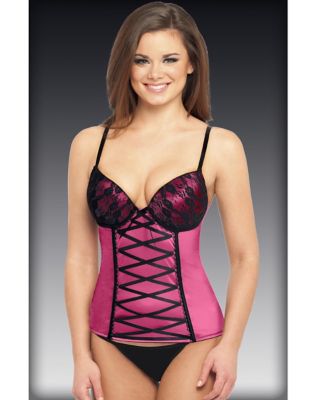 Neon Pink Black Lace Up Corset Spencers