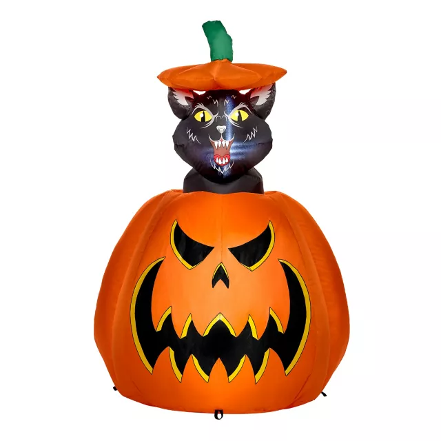 3 Ft 7 In Light-Up Animated Rising Pumpkin Cat Inflatable Decoration ...