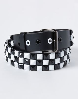 Black And White Checkered Studded Belt | semashow.com