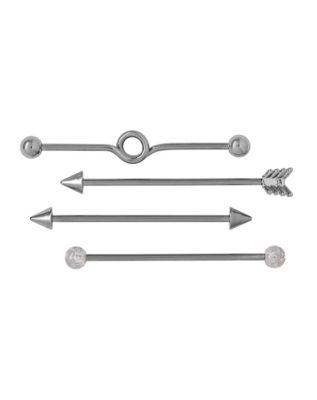 Multi-Pack Glitter Arrow Industrial Barbells 4 Pack - 14 Gauge - Spencer's