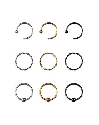 Multi-Pack Assorted Style Nose Rings 9 Pack - 20 Gauge - Spencer's