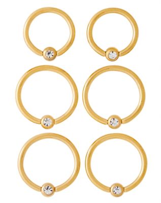 Multi-Pack CZ Goldplated Captive Rings 6 Pack – 16 Gauge - Spencer's