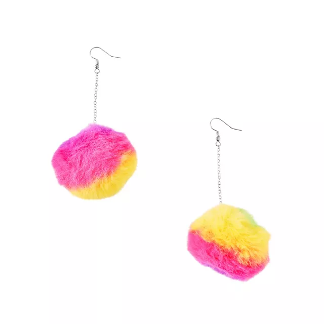 Rainbow Fuzzy Ball Dangle Earrings - Spencer's