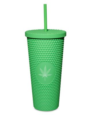 Green Weed Leaf Textured Cup with Straw - 24 oz. - Spencer's