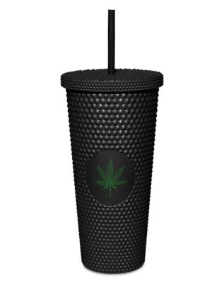 Black Weed Leaf Textured Cup with Straw - 24 oz. - Spencer's