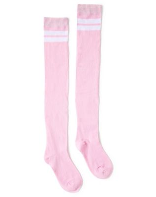 Pink White Stripe Over the Knee Socks - Spencer's
