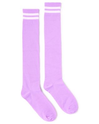 White Stripe Purple Knee High Socks - Spencer's