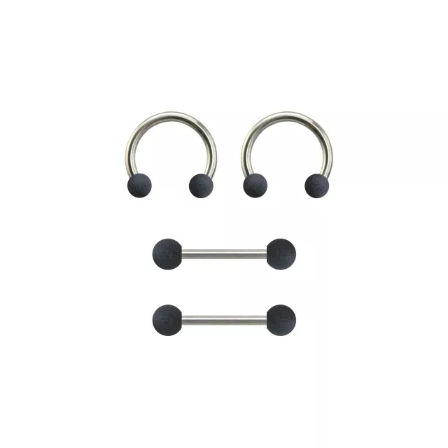 Multi Pack Matte Black and Gray Horseshoe Rings and Nipple Barbells 2 Pair 14 Gauge Spencer s