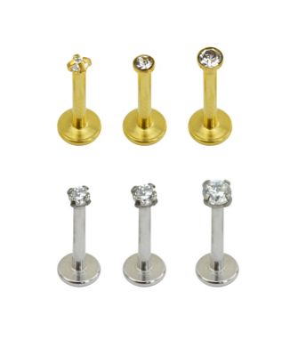 Multi-Pack CZ Goldtone and Silvertone Labret Lip Rings 6 Pack - 16 ...