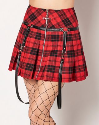 Red Plaid Cross Zipper Skirt Spencers