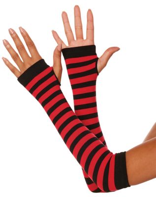 Red and Black Striped Arm Warmers - Spencer's