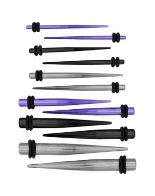 Multi-Pack Black Silver Purple Taper Set - 6 Pair - Spencer's