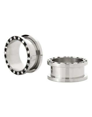 CZ Screw Fit Silvertone and Black Screw Fit Tunnels - Spencer's