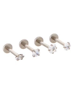 Multi-Pack Square and Oval CZ Titanium Labret Lip Rings 4 Pack - 16 ...