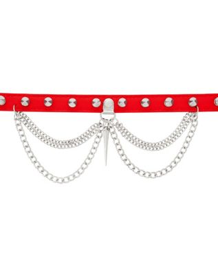 Double Chain Spiked Red Choker Necklace - Spencer's