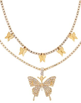 CZ Butterfly Double Chain Necklace - Spencer's