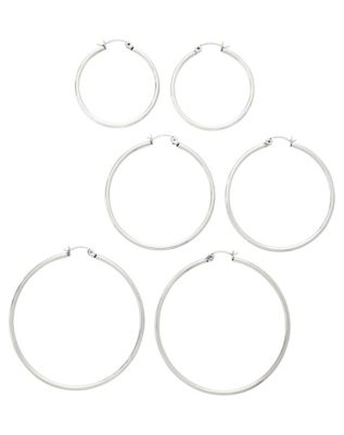 Multi-Pack Silvertone Hoop Earrings 3 Pair - 20 Gauge - Spencer's