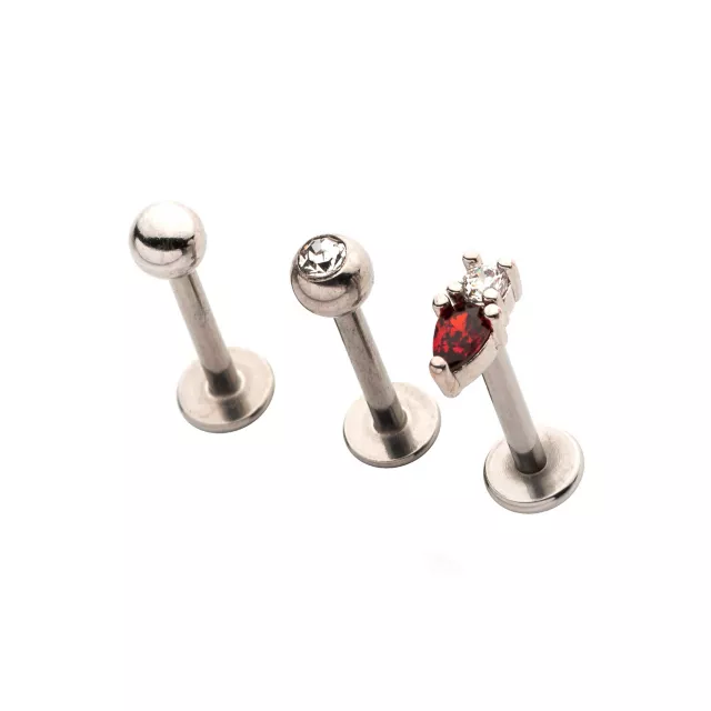 Multi Pack Red and Clear CZ Labret Lip Rings 3 Pack 16 Gauge Spencer s