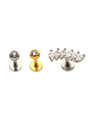 Multi-Pack Goldtone and Silvertone Labret Lip Rings 3 Pack - 16 Gauge ...