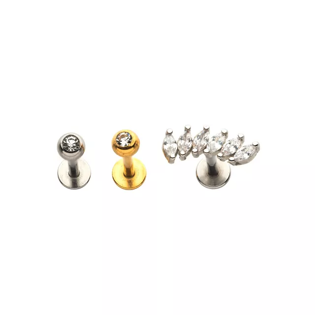 Multi-Pack Goldtone and Silvertone Labret Lip Rings 3 Pack - 16 Gauge ...