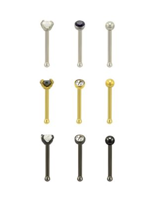 Multi-Pack Round and Prong CZ Bone Nose Rings 9 Pack - 20 Gauge - Spencer's