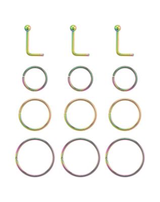 Multi-Pack Rainbow L-Bend and Hoop Nose Rings 12 Pack - 20 Gauge ...