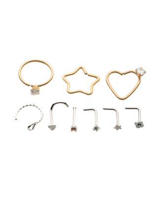 Multi-Pack Heart and Star Nose Hoops and L-Bend Pins 9 Pack - 20 Gauge ...