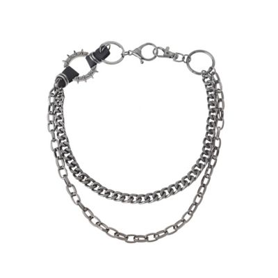 Black Silvertone Spiked Chain Linked 2 Row Necklace - Spencer's