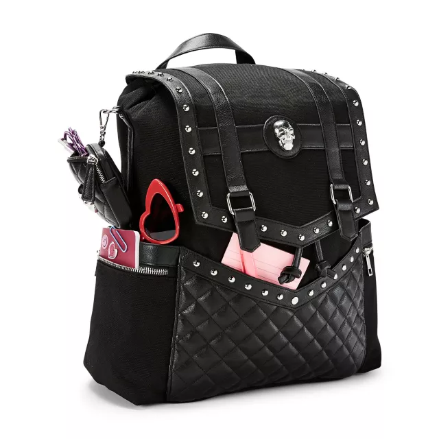Black Studded Skull Rucksack Backpack - Spencer's