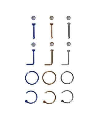 Multi-Pack Multi-Colored Pin Nose Rings L-Bend Nose Rings and Hoop Nose ...