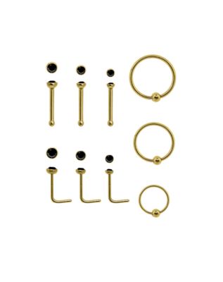 Multi-Pack Goldtone CZ L-Bend Nose Rings Pin Nose Rings and Captive ...