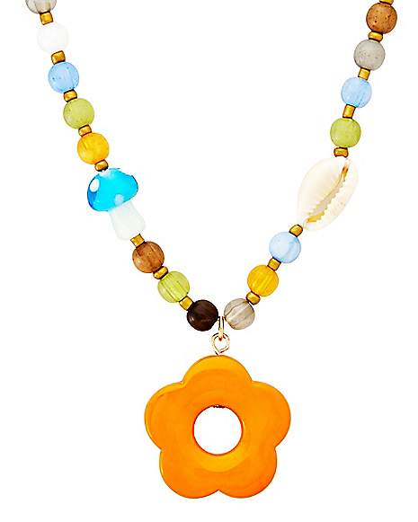 Mushroom and Flower Colorful Beaded Choker Necklace - Spencer's Mushroom and Flower Colorful Beaded Choker Necklace - Spencer's