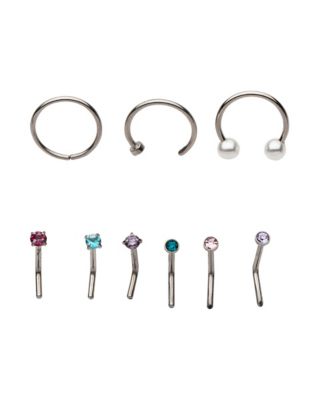 Multi-Pack CZ Pink and Blue Hoop Nose Rings and L-Bend Nose Rings 9 ...