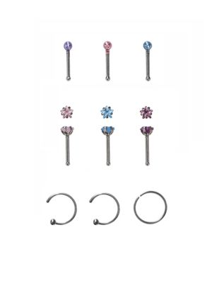 Multi-Pack Pink Blue and Purple Pin Nose Rings and Hoop Nose Rings 9 ...