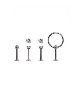 Multi-Pack CZ Silvertone Hoop Labret Lip Rings 4 Pack - 16 Gauge ...