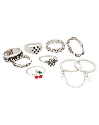 Multi-Pack Silver Novelty Rings - 9 Pack - Spencer's