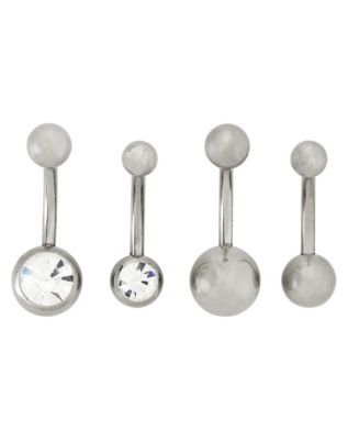 Multi-Pack Silver Titanium and CZ Belly Rings 4 Pack - 14 Gauge - Spencer's