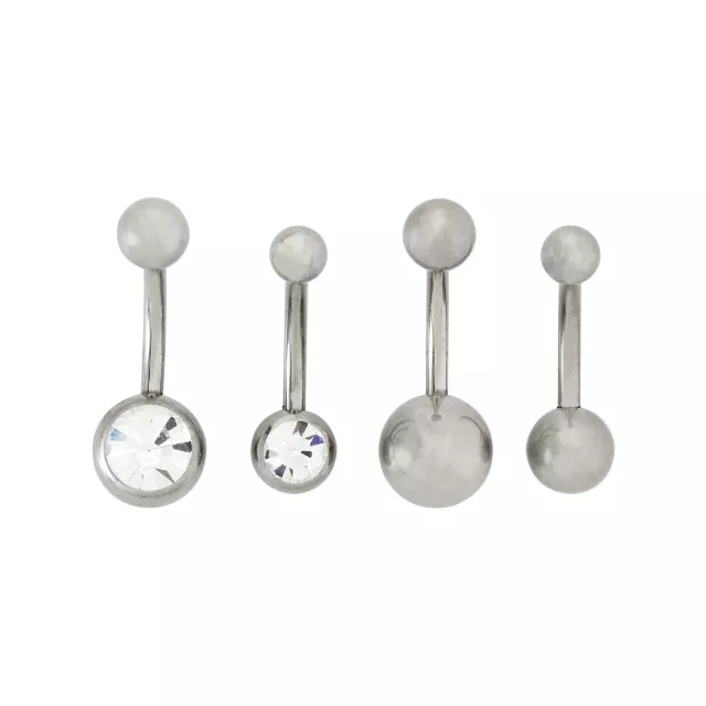 Multi-Pack Silver Titanium and CZ Belly Rings 4 Pack - 14 Gauge - Spencer's