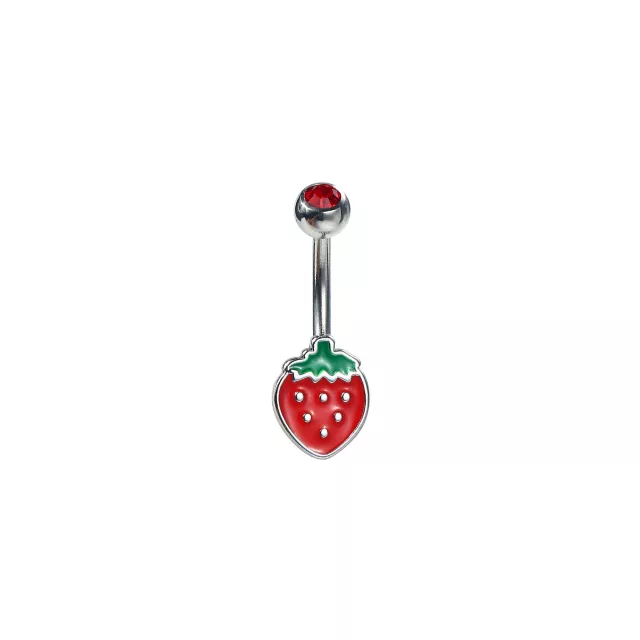 Red CZ Strawberry Belly Ring 14 Gauge Spencer s