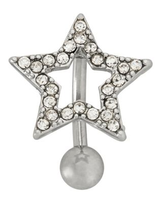 CZ Silvertone Titanium Star Belly Ring - 14 Gauge - Spencer's