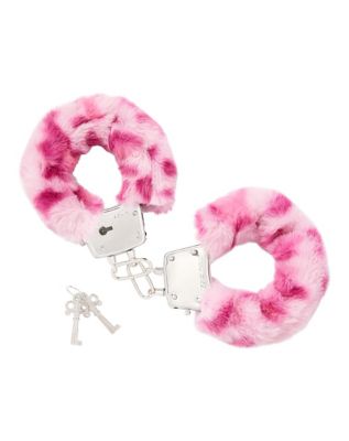 Pink Zebra Print Furry Handcuffs - Pleasure Bound - Spencer's