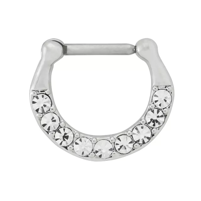 Silver CZ Titanium Clicker Septum Ring - 16 Gauge - Spencer's