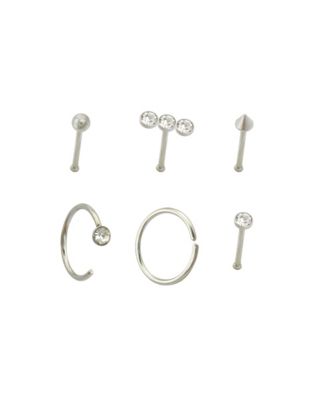 Multi-Pack CZ Nose Pins and Hoop Nose Rings 6 Pack - 20 Gauge - Spencer's