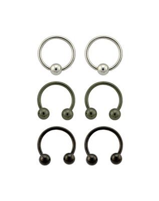 Multi-Pack Silvertone Grey and Black Captive Bead Rings and Horseshoe ...
