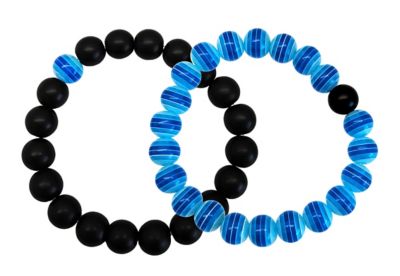 Black and Blue Stripe Beaded Long Distance Bracelets - Spencer's