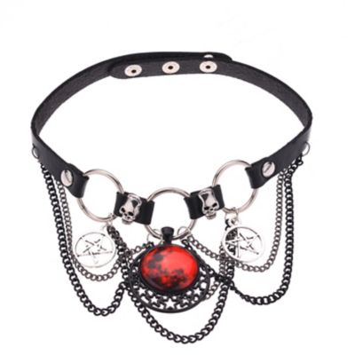 Blood Moon Pentagram Skull Chain Choker Necklace - Spencer's