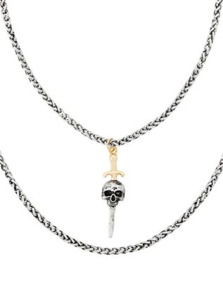 Dual Row Skull Sword Pendant Necklace - Spencer's