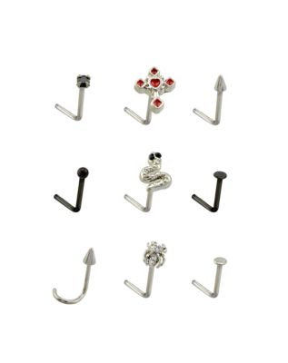 Multi-Pack Titanium Cross and Spider L-Bend Nose Pins 9 Pack - 20 Gauge ...