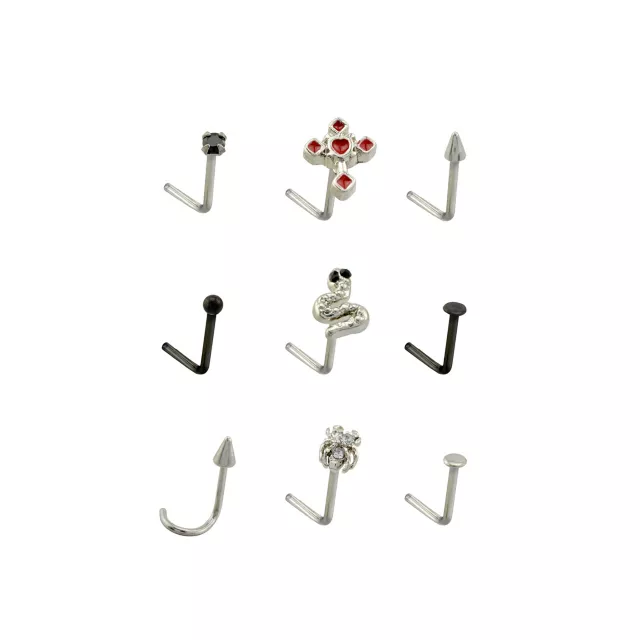 Multi-Pack Titanium Cross and Spider L-Bend Nose Pins 9 Pack - 20 Gauge ...