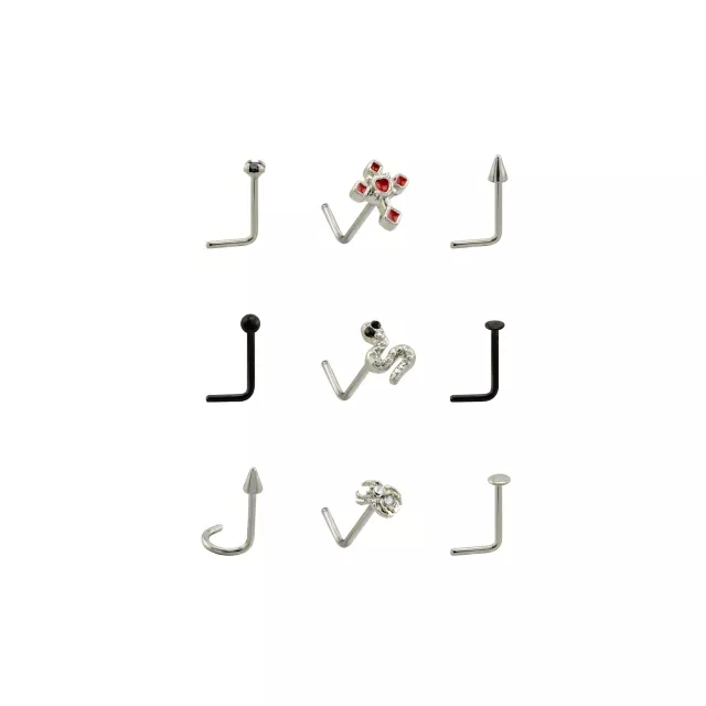 Multi-Pack Titanium Cross and Spider L-Bend Nose Pins 9 Pack - 20 Gauge ...